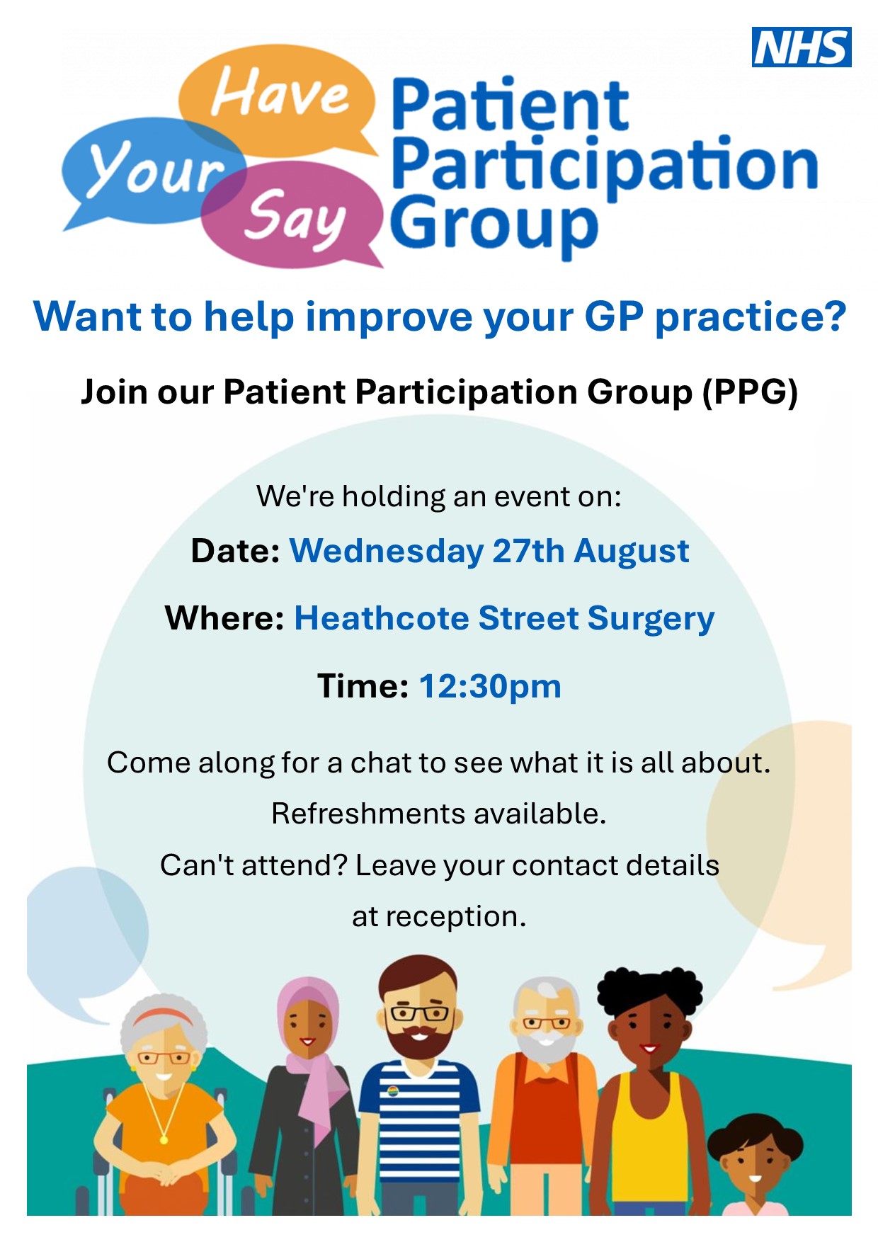 Only one week until our PPG recruitment event – Heathcote Street Surgery
